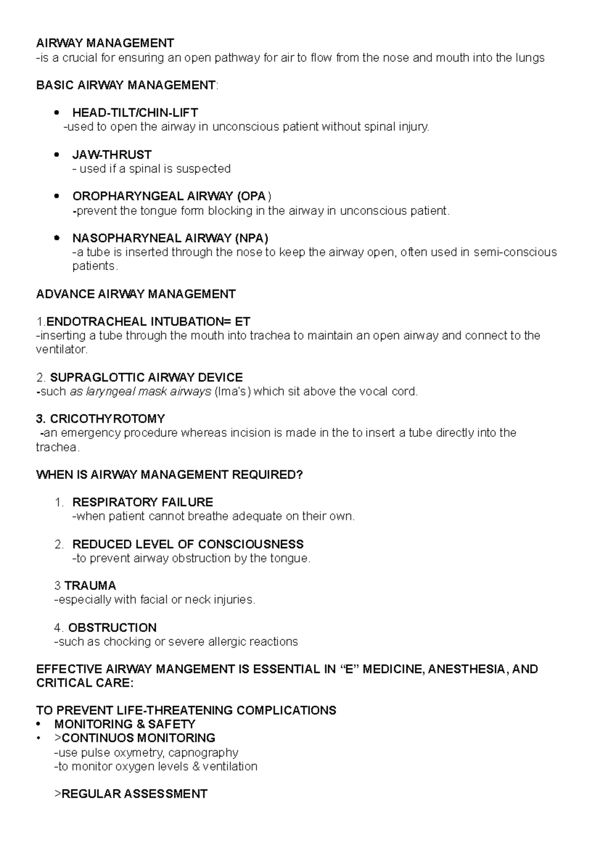 Airway Management - AIRWAY MANAGEMENT -is a crucial for ensuring an ...