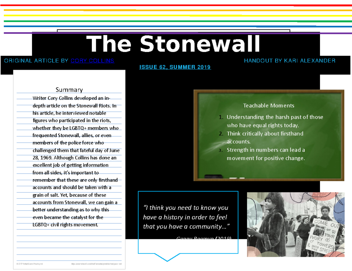 K Alexander Teaching Stonewall Jigsaw Flyer - The Stonewall “I think ...
