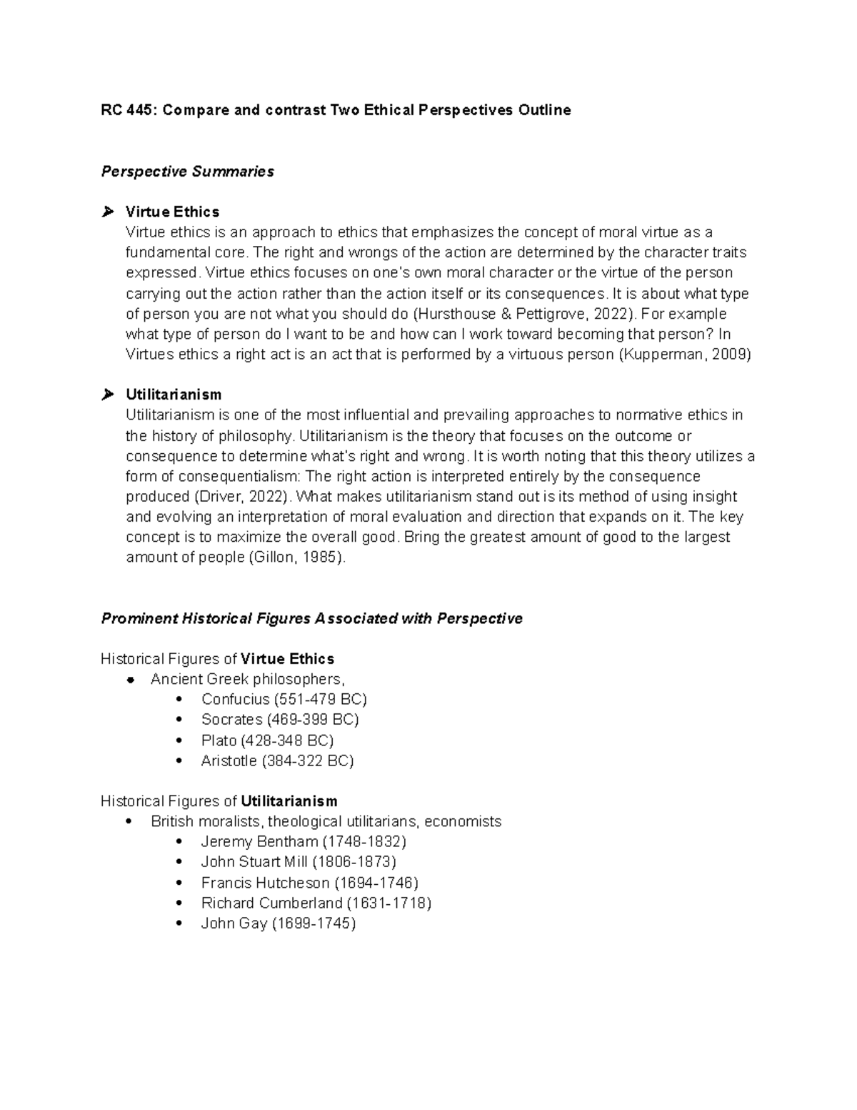 445compare and contrast - RC 445: Compare and contrast Two Ethical ...