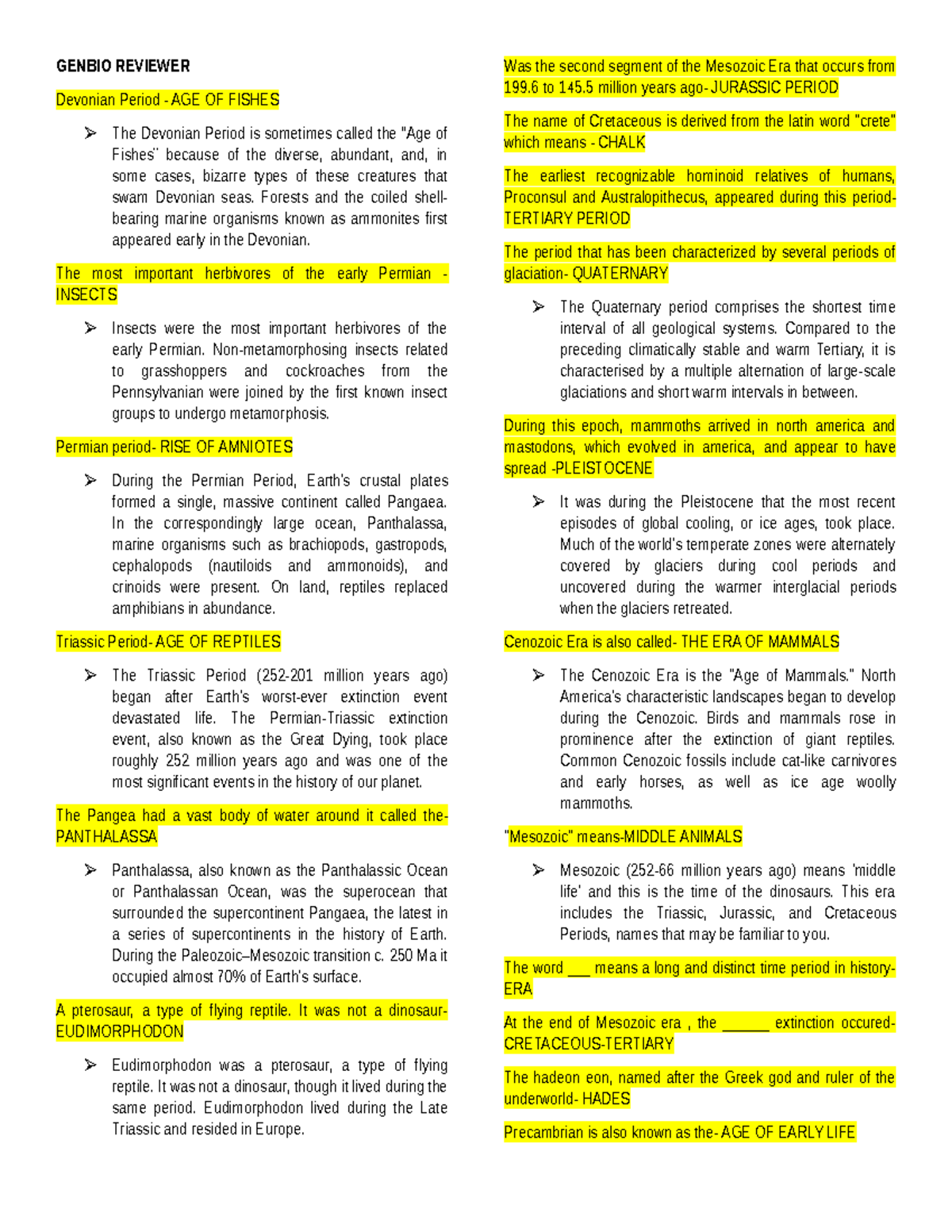 Exam Reviewers for the lessons - GENBIO REVIEWER Devonian Period - AGE ...