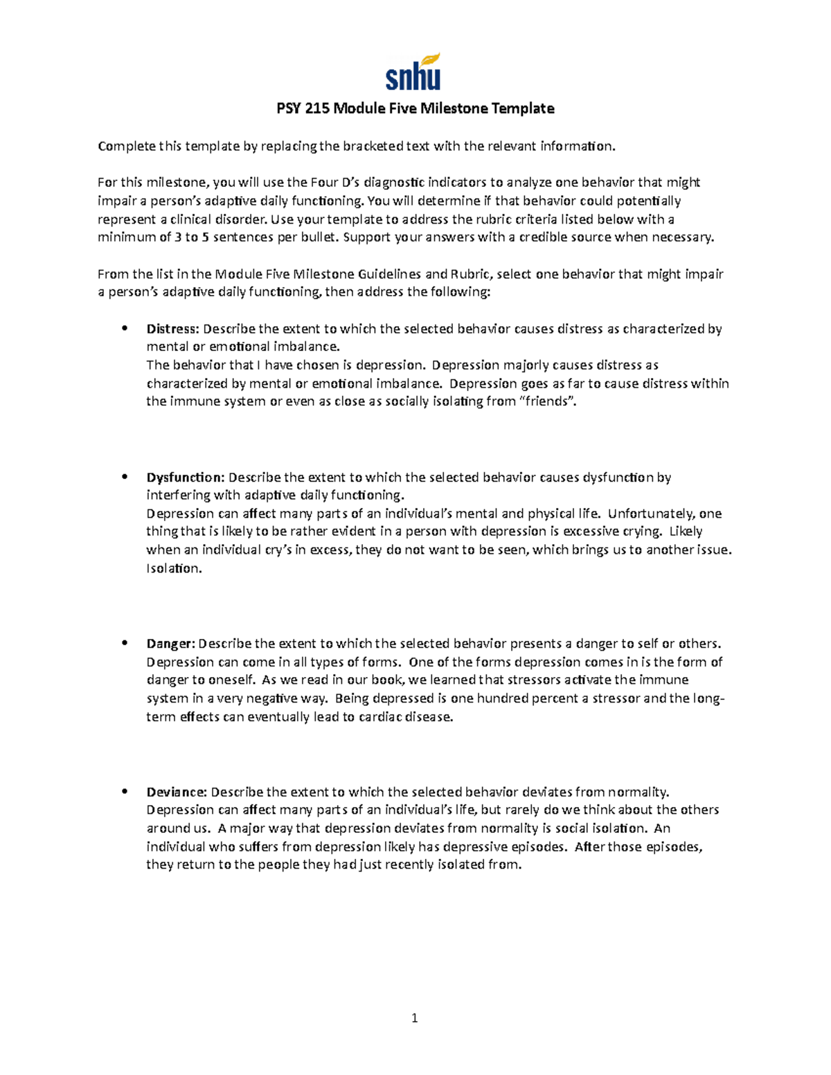 PSY 215 Module Five Milestone Template - PSY 215 Module Five Milestone ...