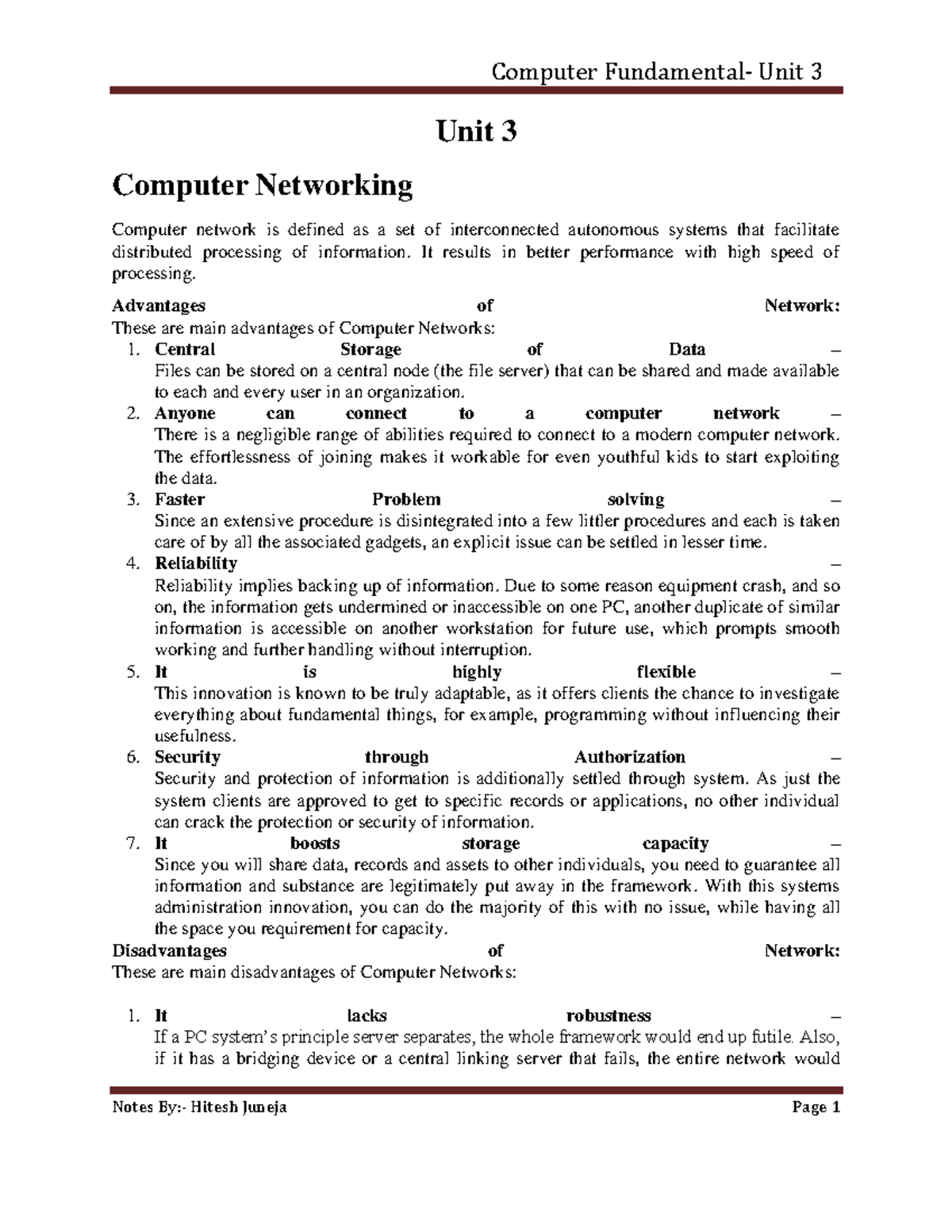 Unit 3 Computer Fundamental - Unit 3 Computer Networking Computer ...