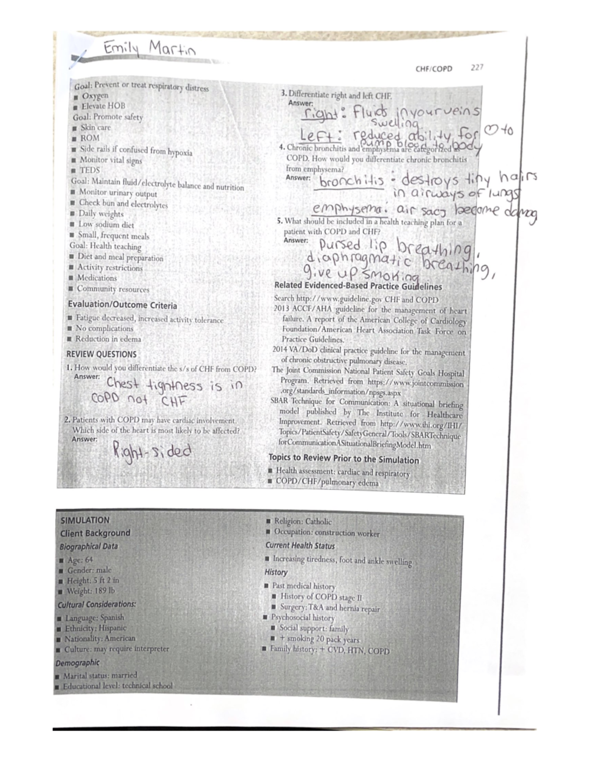 Complications Of COPD And CHF Case Study - NUR206 - Studocu