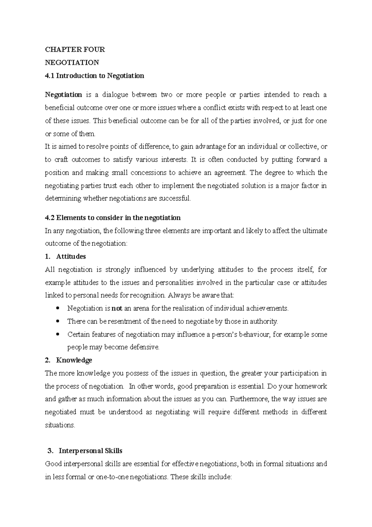 Chapter 4 negotiation - Dr. Stephen Mutiso - CHAPTER FOUR NEGOTIATION 4 ...