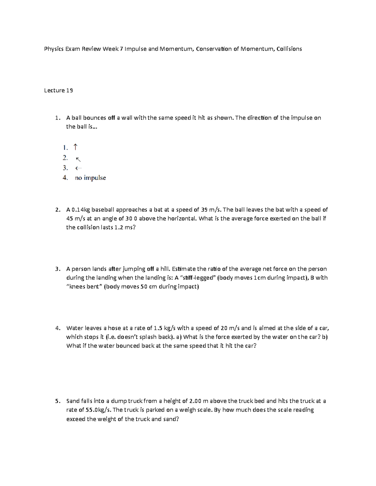 Physics Exam Review Week 7 Impulse and Momentum^J Conservation of ...