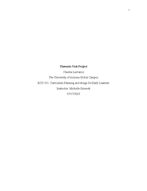 ECD 315 Week 1 Journal 1 - 1 Curriculum Models, Approaches, and ...