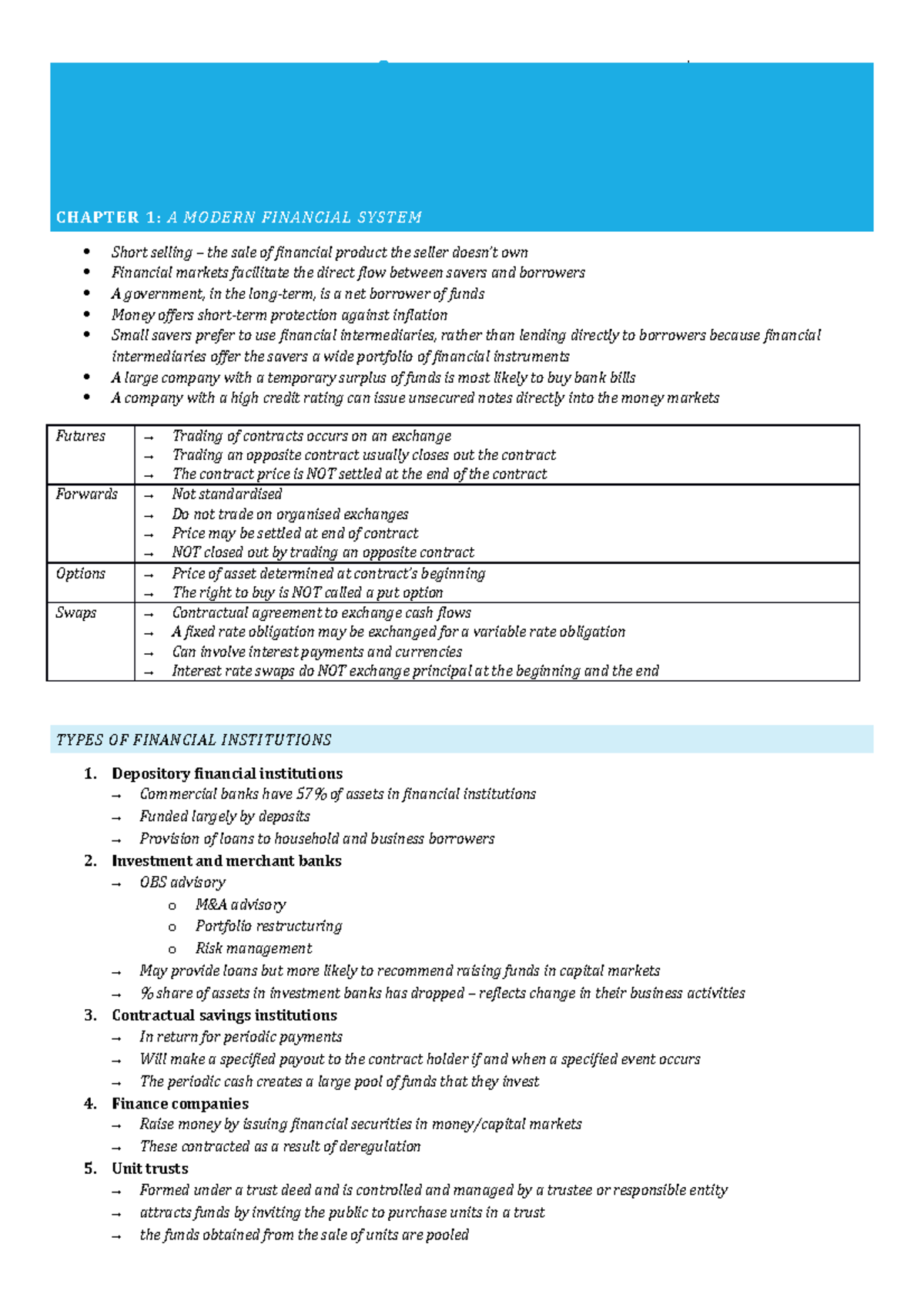 FINS1612 Study Notes - CHAPTER 1: A MODERN FINANCIAL SYSTEM Short ...