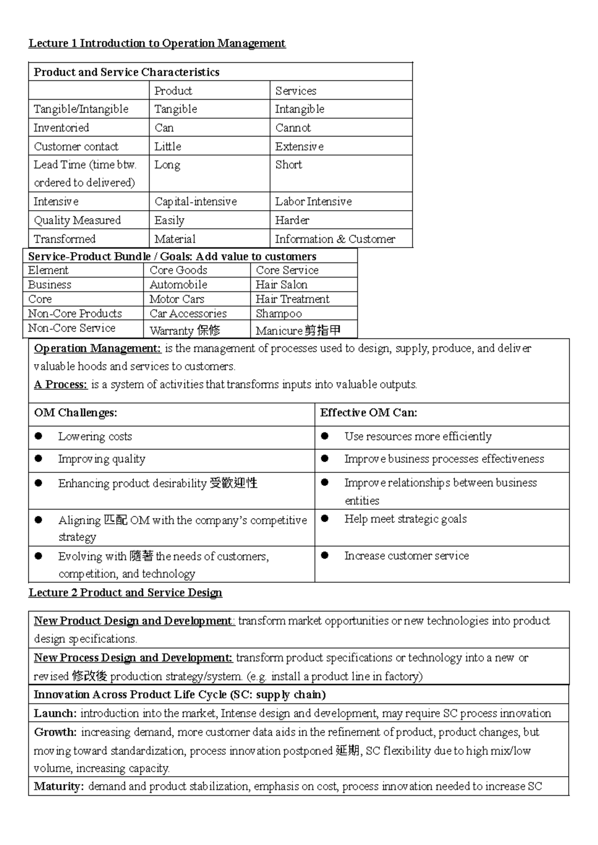 OM Study Key Point - Lecture 1 Introduction to Operation Management Product and Service - Studocu