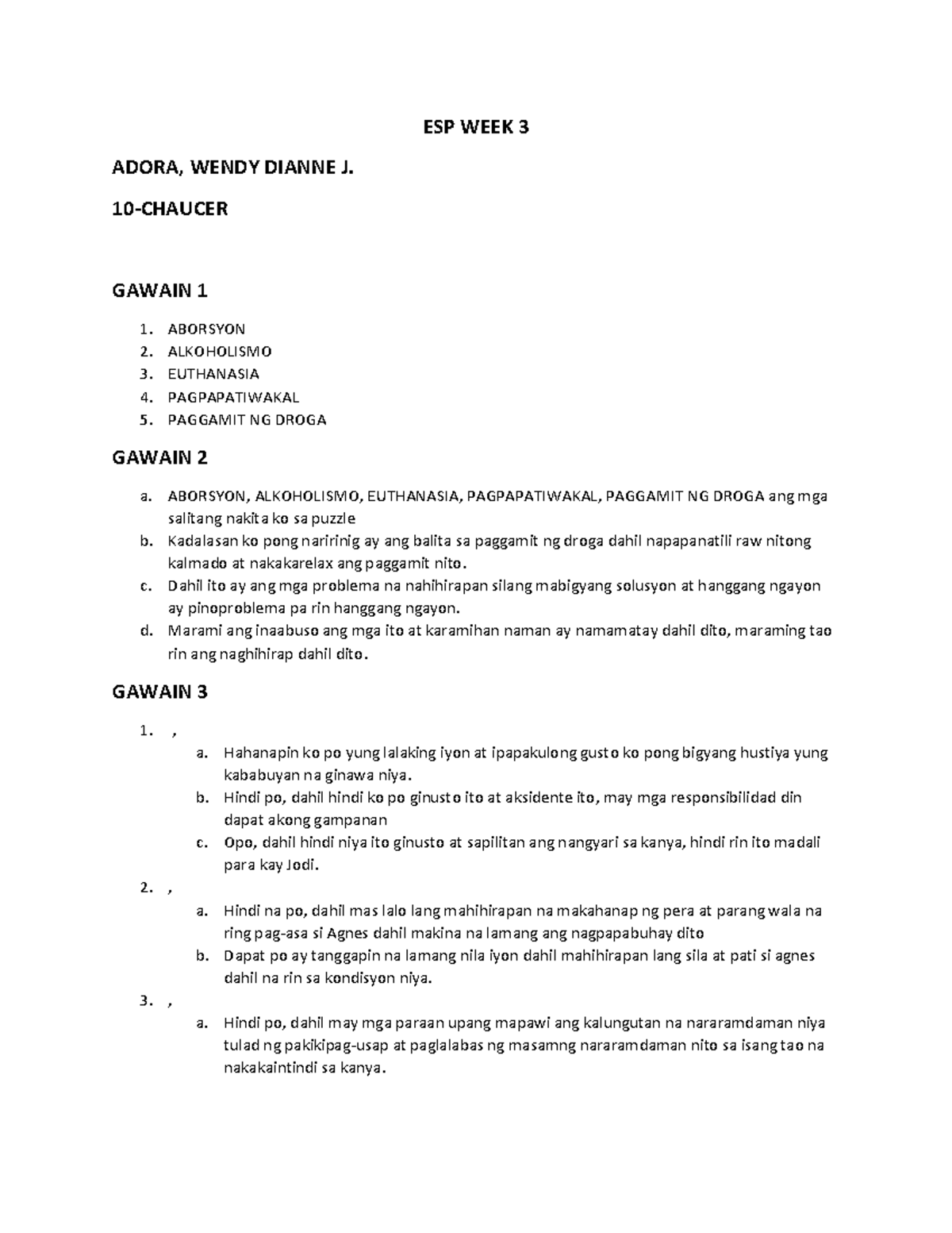 ESP WEEK 3 01 Seatwork 1IT BSA301 01 Seatwork 1IT BSA301 - ESP WEEK 3 ADORA, WENDY DIANNE J. 10 ...