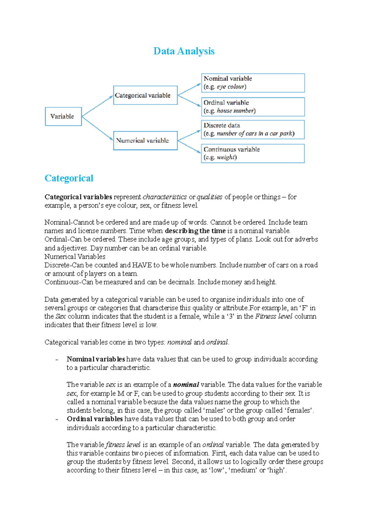 Bound Ref Final - Data Analysis Categorical Categorical variables represent characteristics or ...