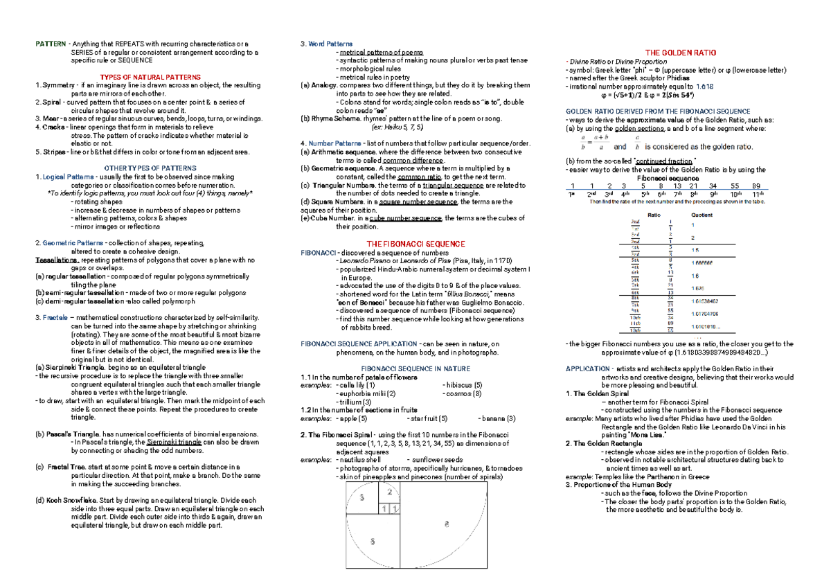 Mathematics fo the Moder World Midterm - PATTERN - Anything that ...