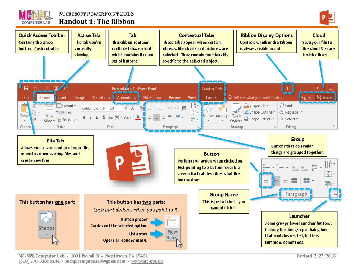 Handout 1 - Ribbon - MICROSOFT POWERPOINT 2016 Handout 1: The Ribbon MC ...