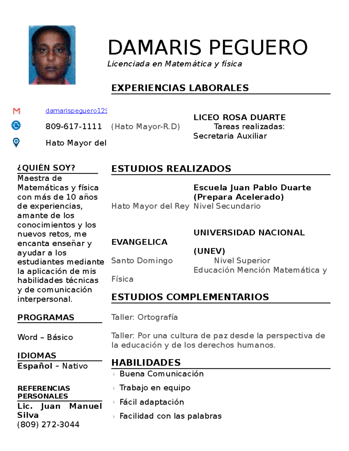 C.V. Damaris Peguero - Seguridad informatica - Información rd - UCE ...