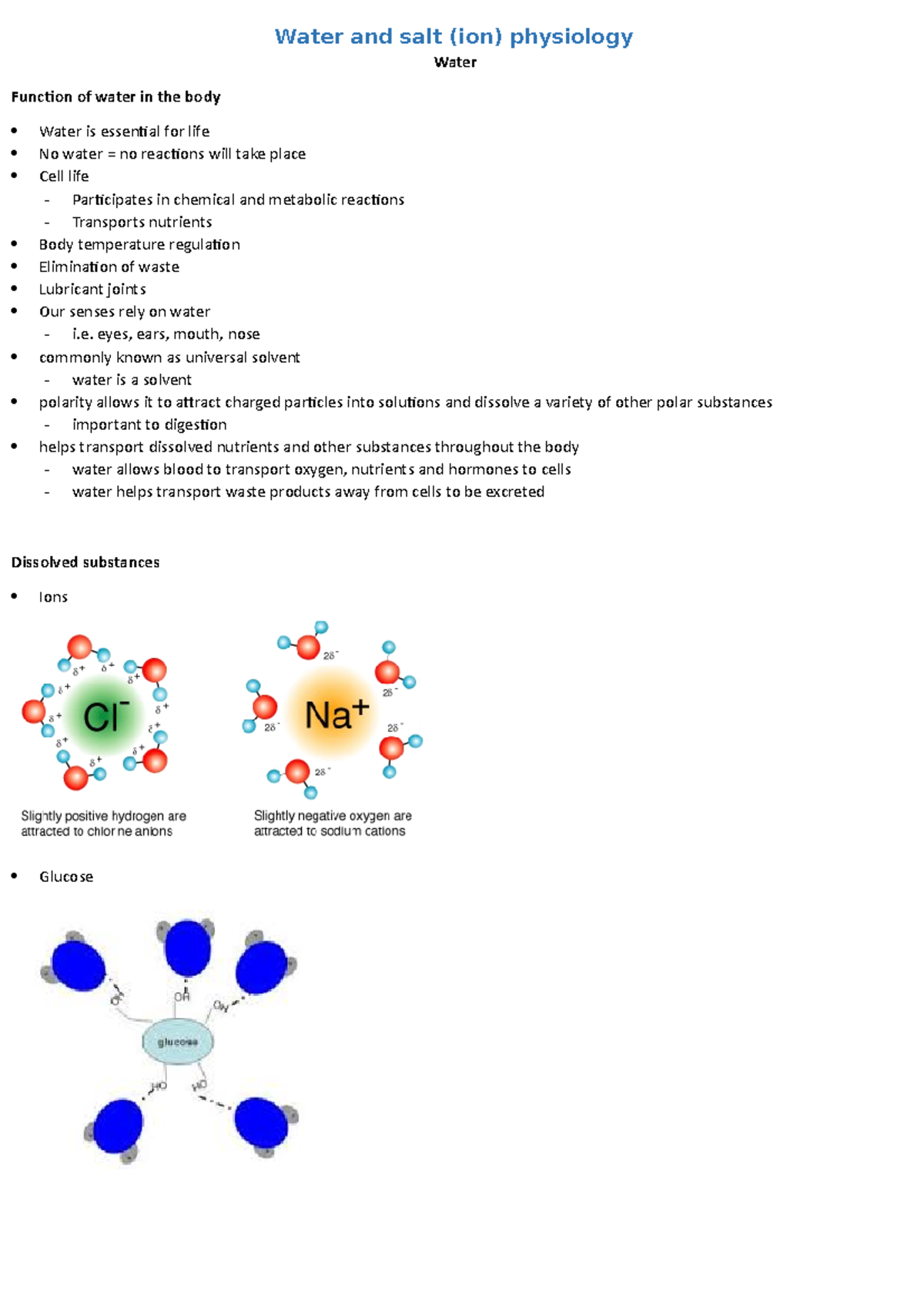 42. Lecture 17 Notes - Water and salt (ion) physiology Water Funcion of ...