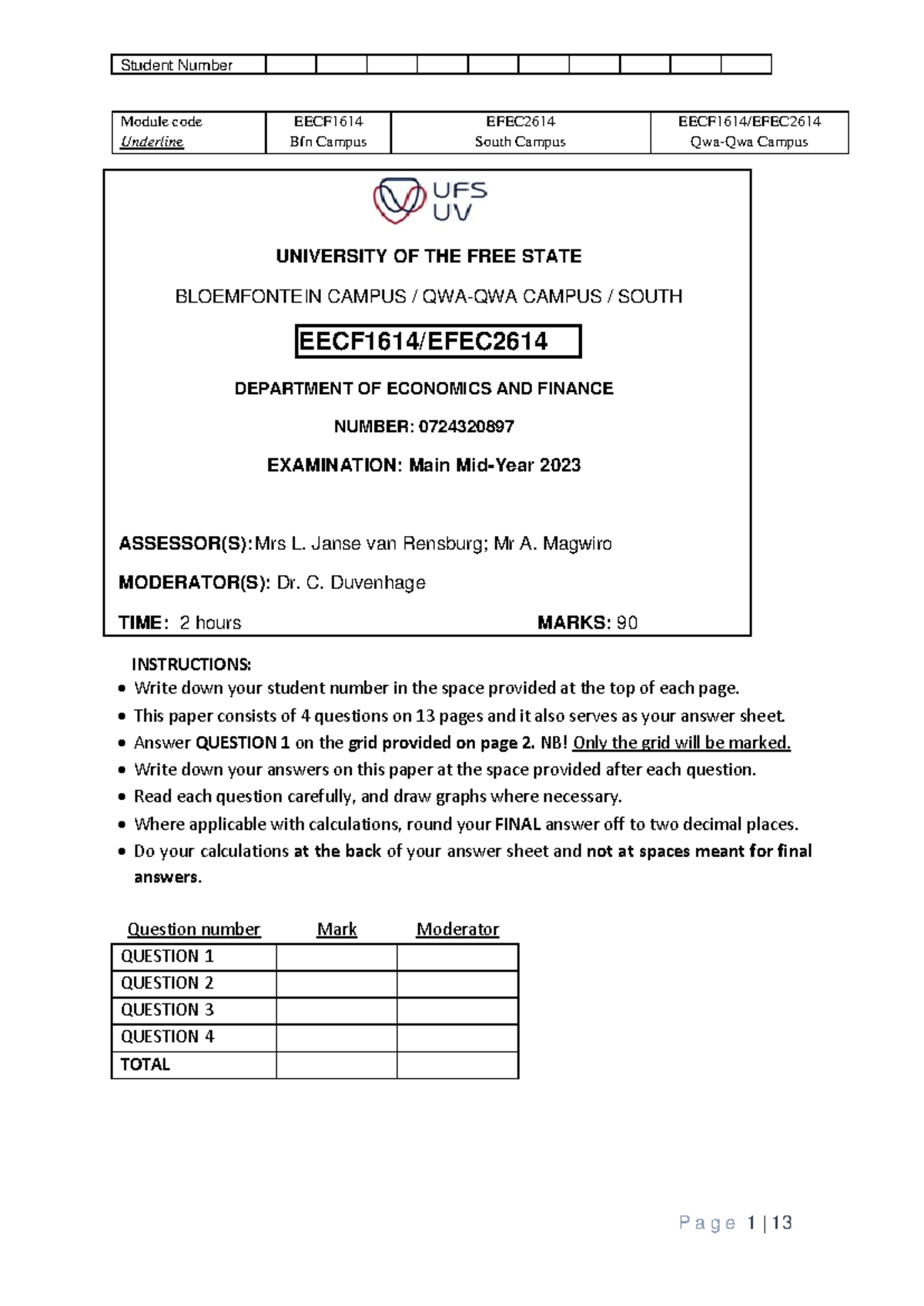 Economics 1st year practice questions and memo for exam. Microeconomics ...