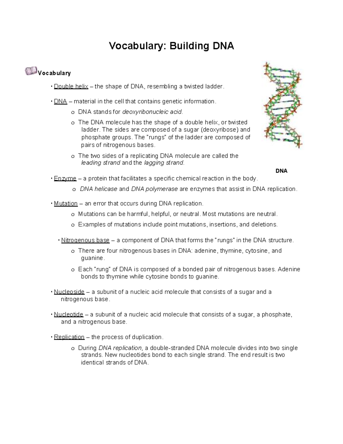 2 Building DNA Vocab - Vocabulary: Building DNA Vocabulary ∙ Double ...
