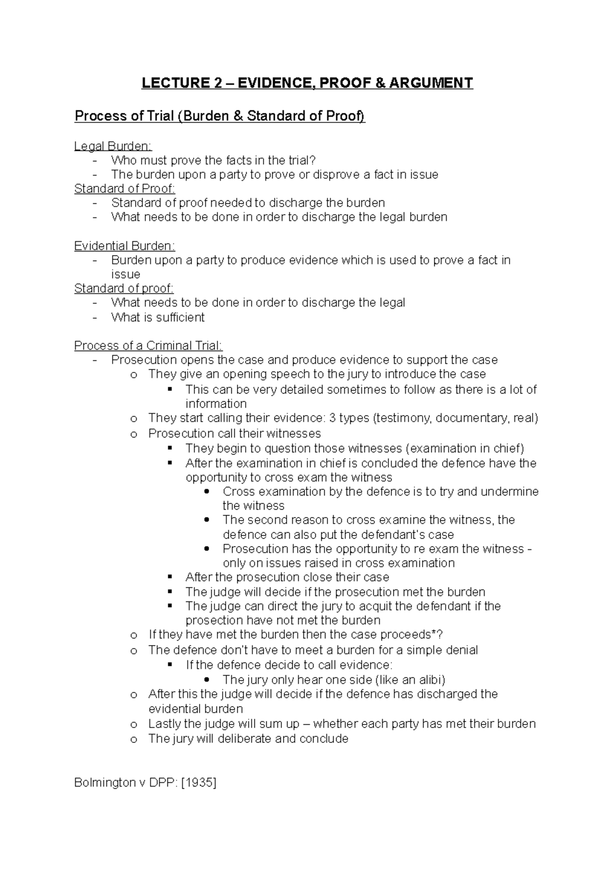 Lecture 2 - LECTURE 2 – EVIDENCE, PROOF & ARGUMENT Process of Trial ...