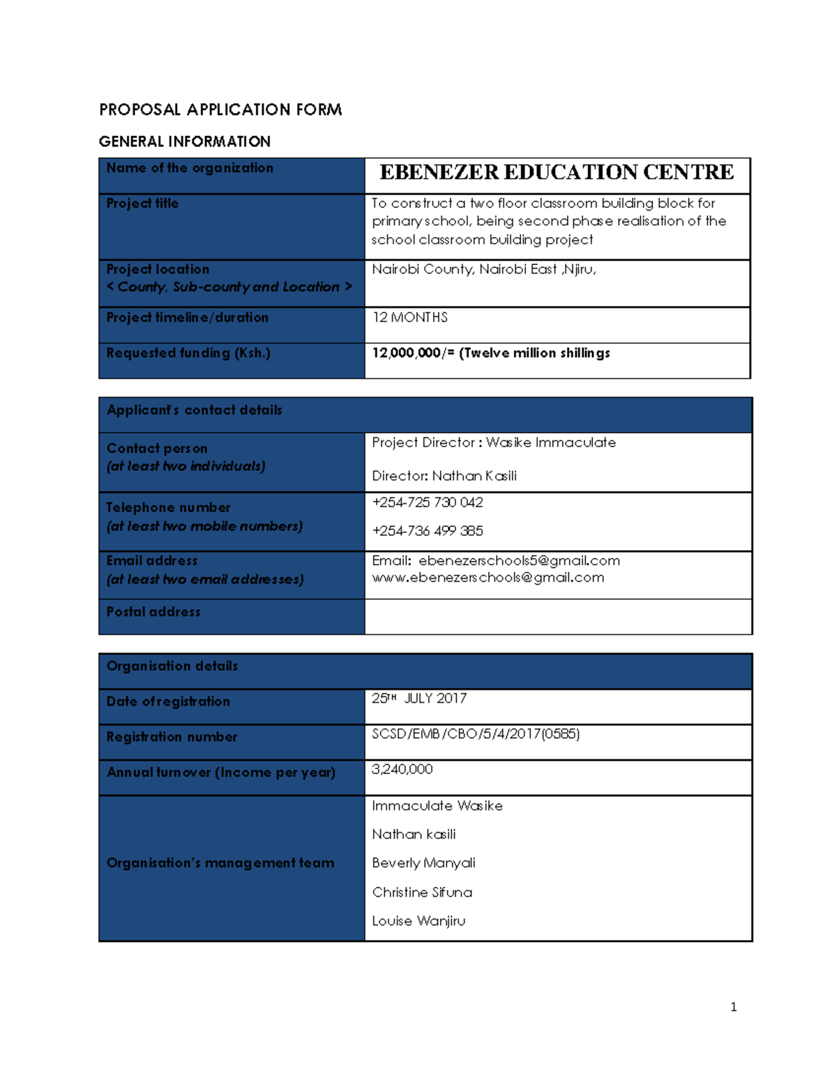 Ebeneza Proposal Application FORM 22 - PROPOSAL APPLICATION FORM ...