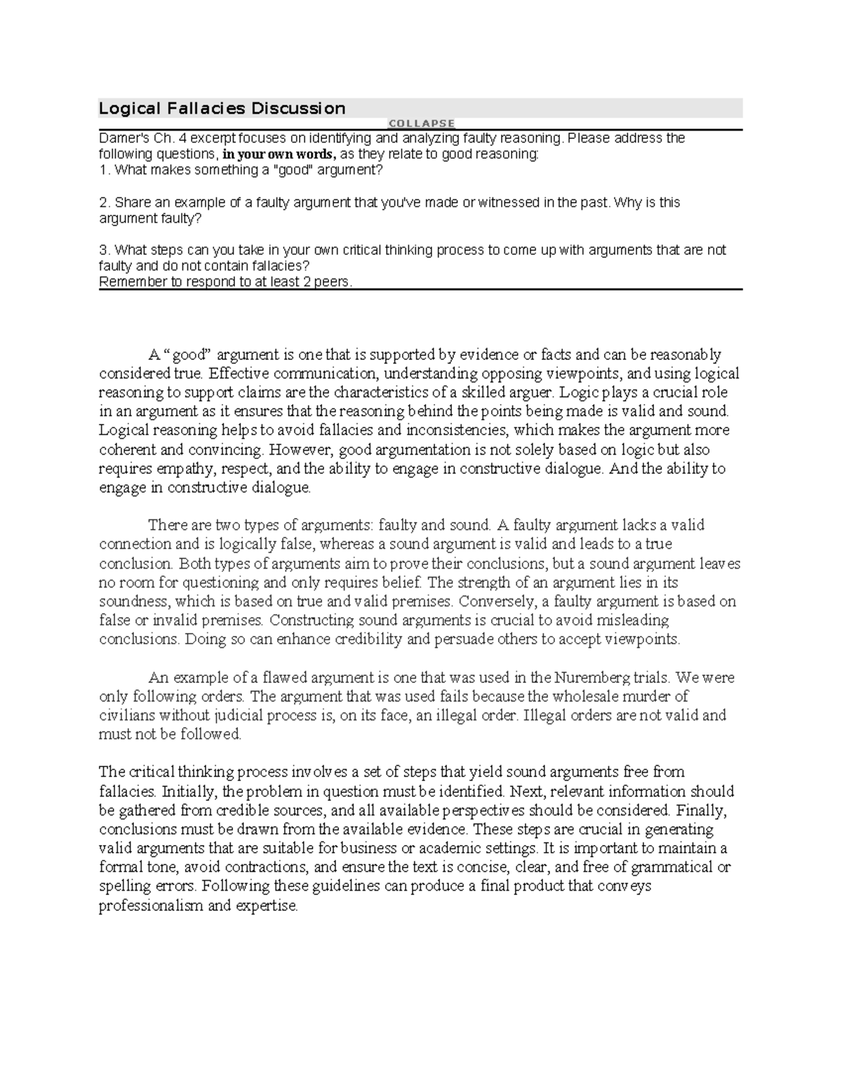 Logical Fallacies Discussion - 4 excerpt focuses on identifying and ...