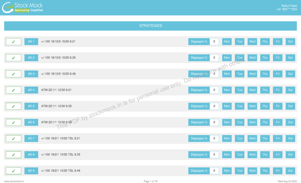 Opt - 12 Stock Mock (5) - Rahul Patel +91 955**** STRATEGIES #S-1 ...