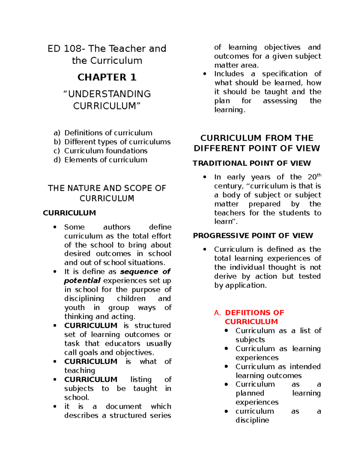 ED-108- Reviewer - mwe - ED 108- The Teacher and the Curriculum CHAPTER ...