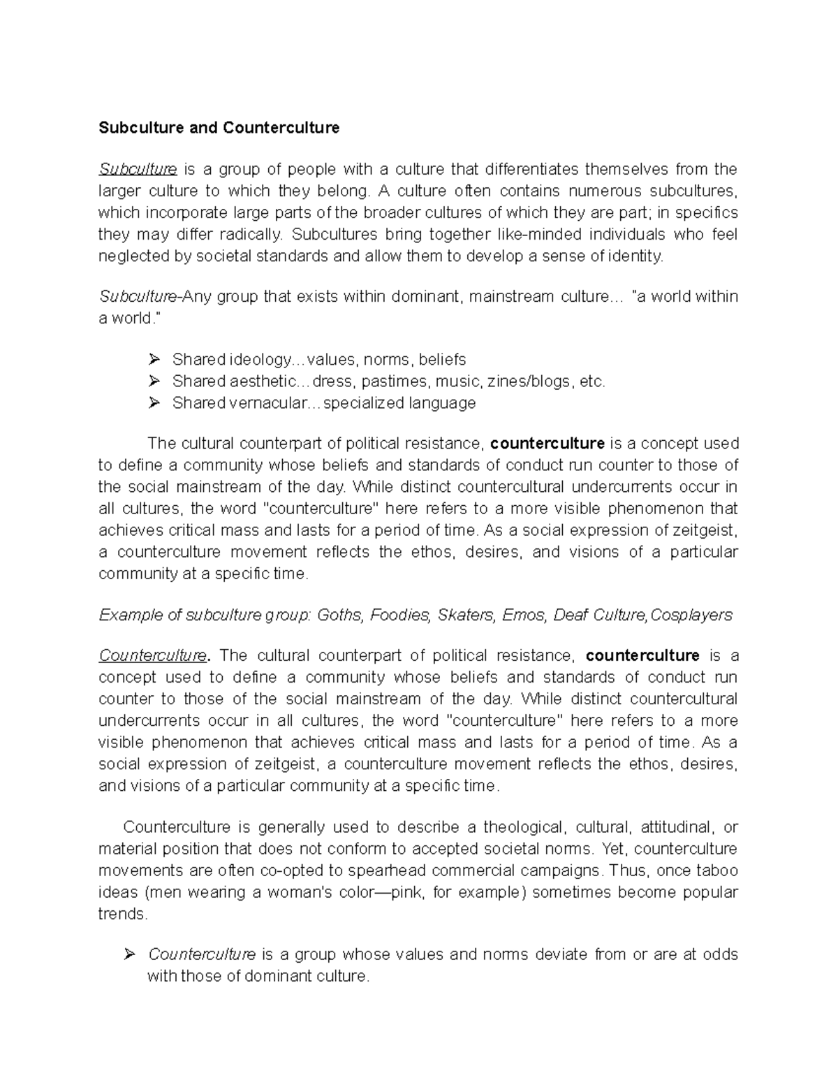 Subculture and Counterculture - Subculture and Counterculture ...