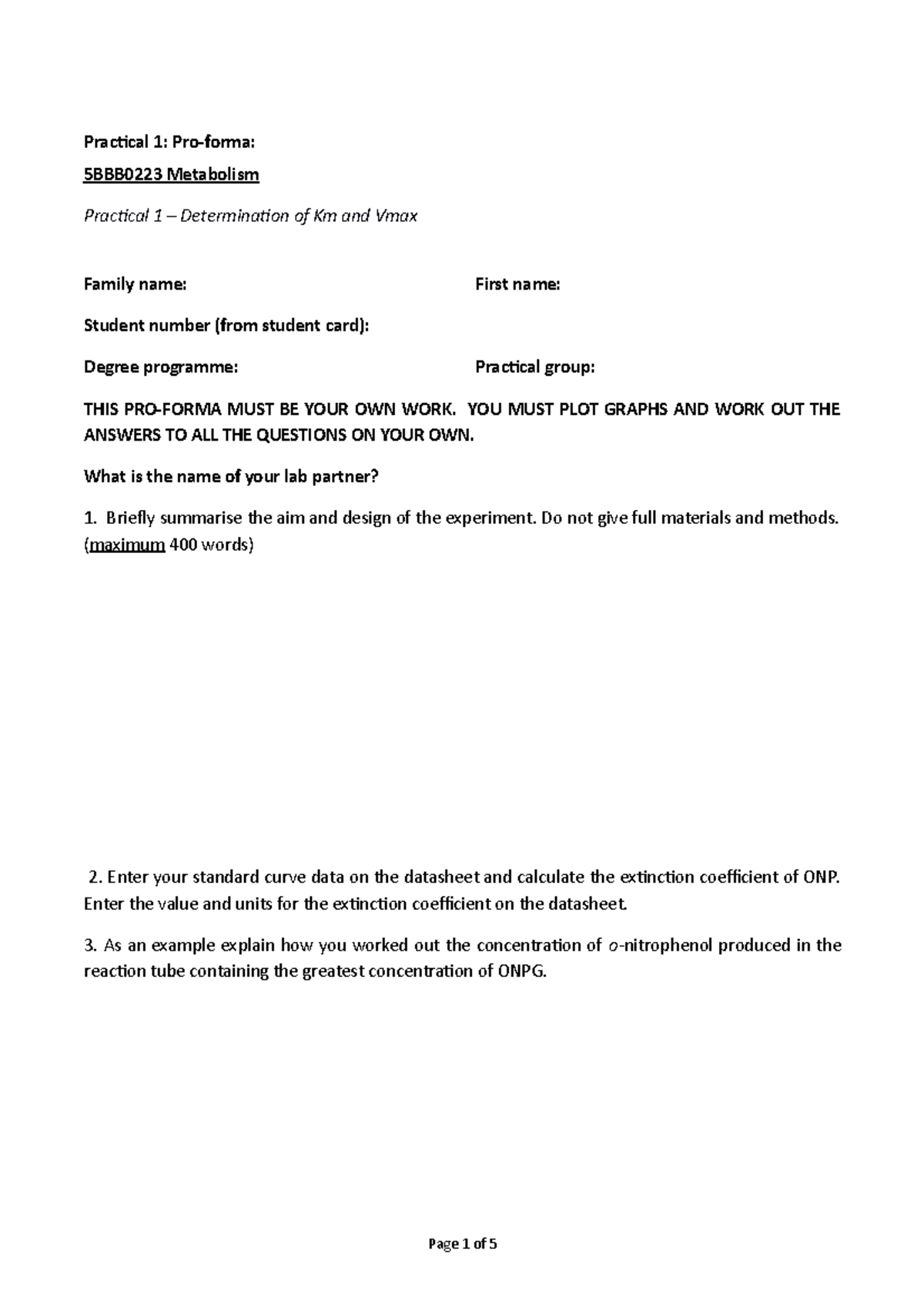 5BBB0223 Practical Report 1 Proforma 2022-3 - Practical 1: Pro-forma ...