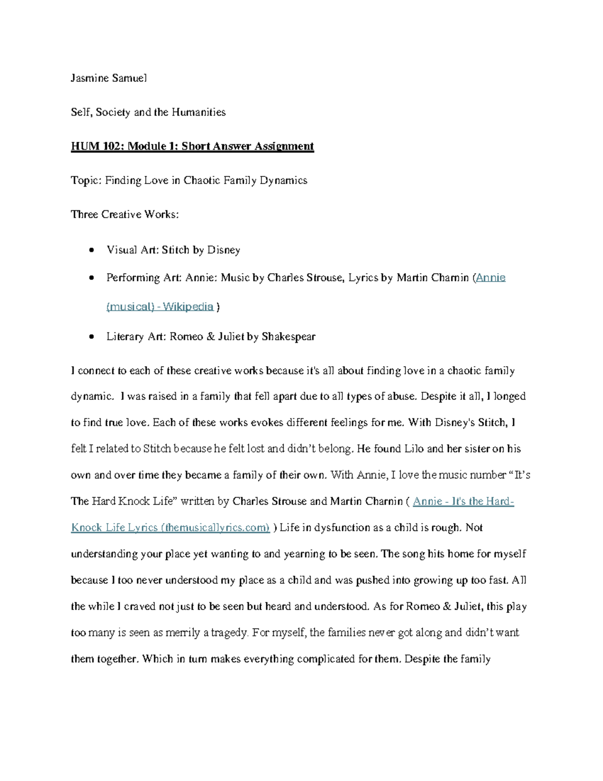 1-2 Short Answer Creating Meaning through Creative Works 50 Points ...