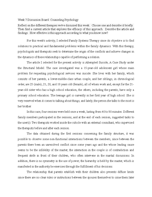 Week 1 Discussion - Week 1 Discussion Board: Counseling Psychology ...