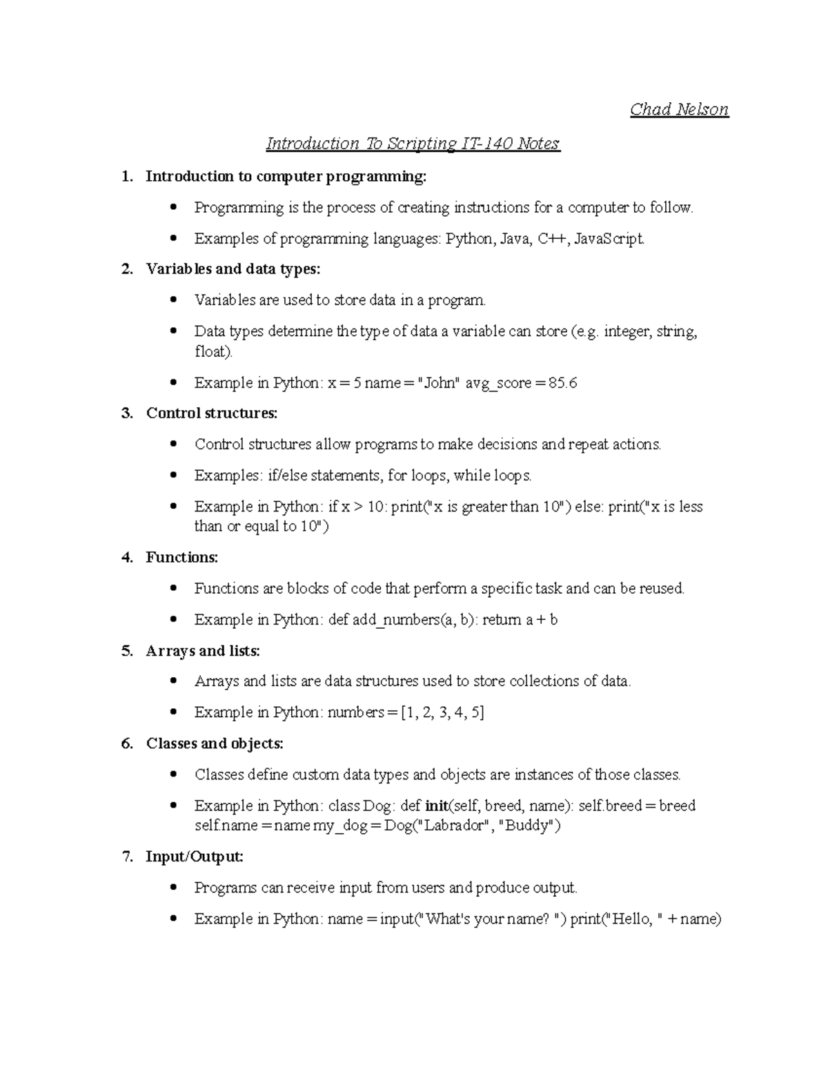 IT-140 Notes - Chad Nelson Introduction To Scripting IT-140 Notes ...