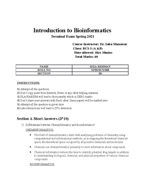 Intro to bioinformatics assignment - ASSIGNMENT 01 BIO INFORMATICS SP18 ...