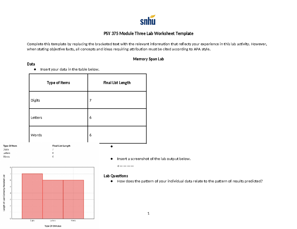 PSY 375 Module Three Lab Worksheet Template Word Doc - PSY 375 Module ...