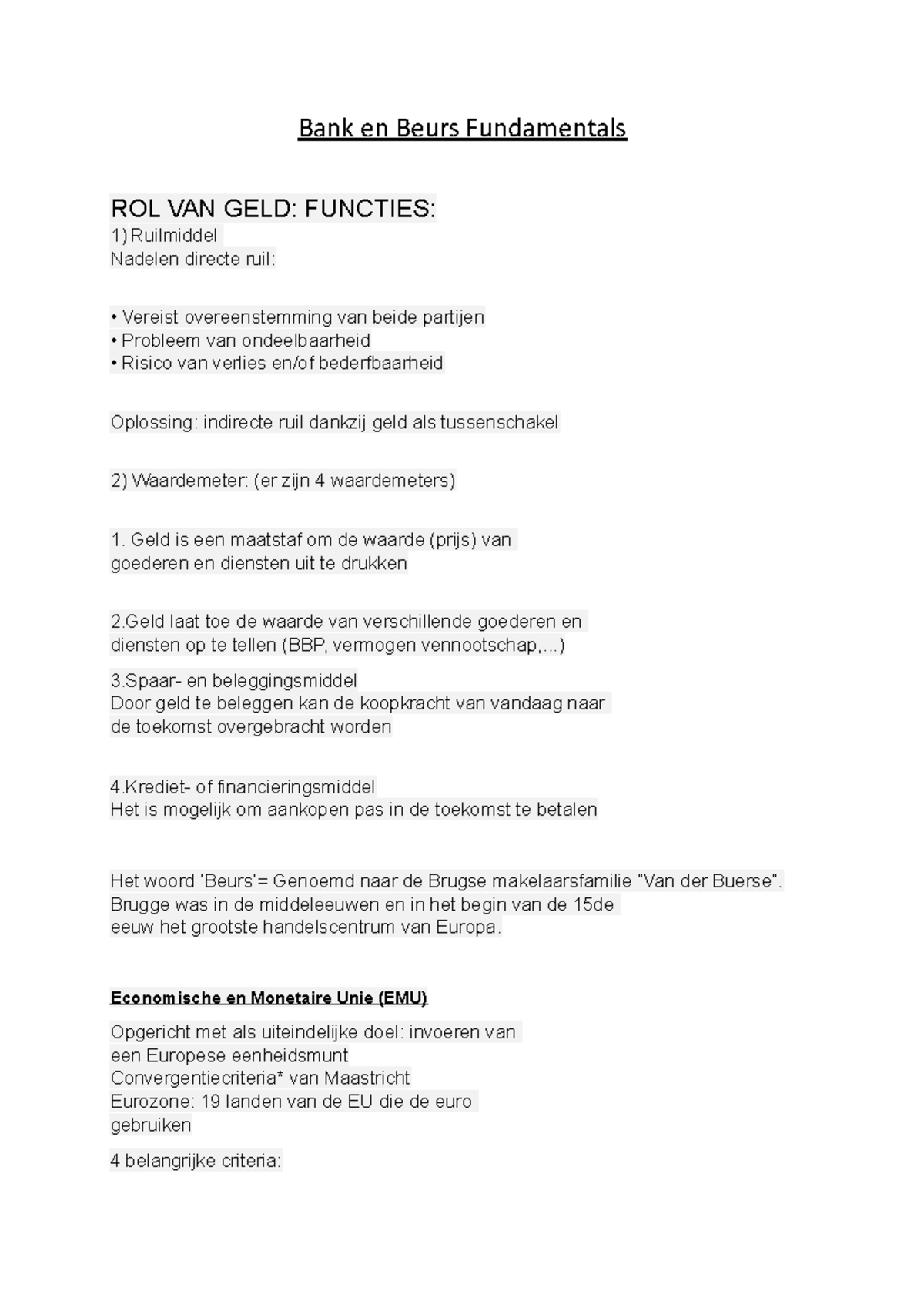 Voorbereiding bank en beurs 21-09 - Bank en Beurs Fundamentals ROL VAN ...