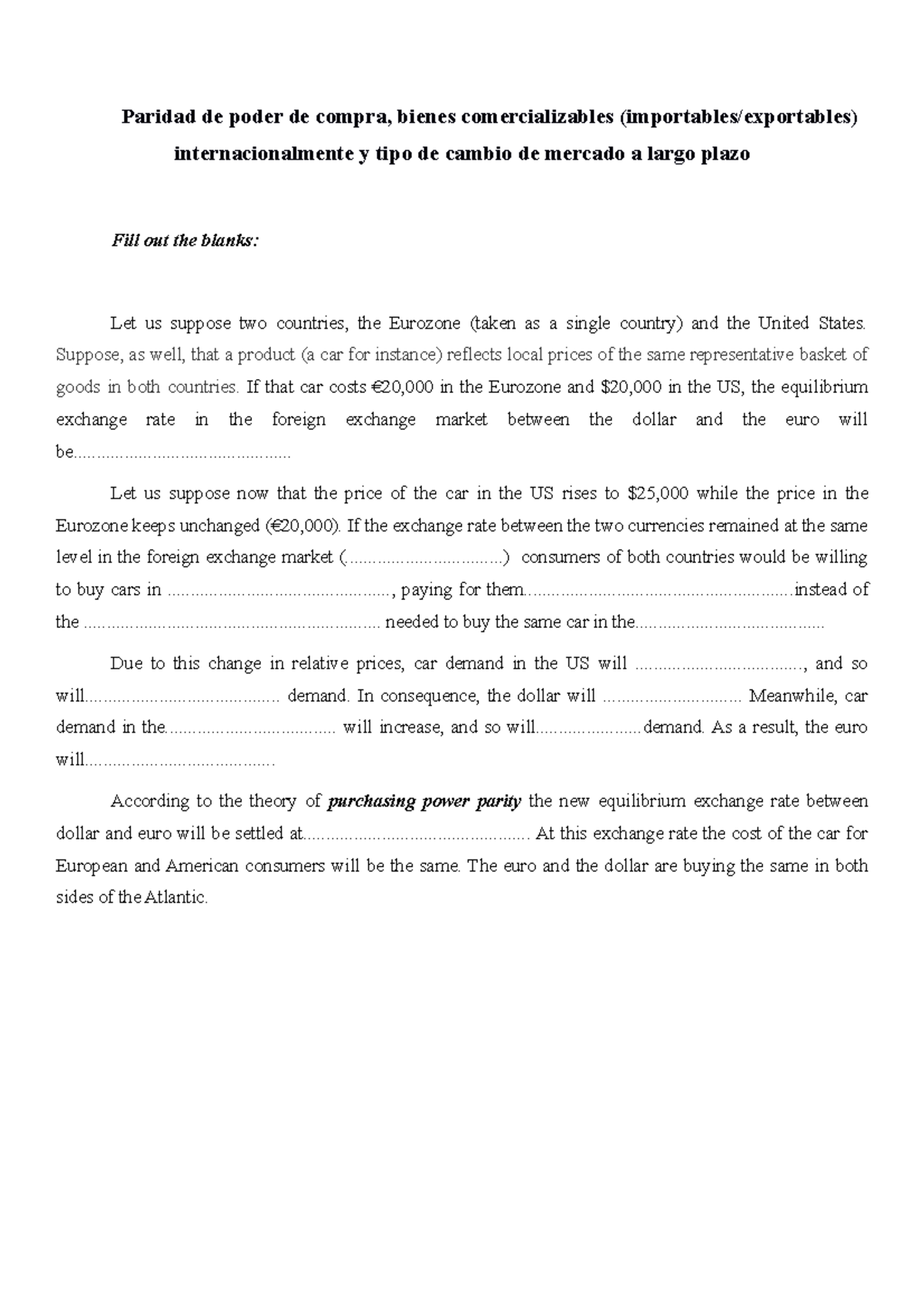 ST CAST 15-16 Exchange rate LONG run (PPP) - Paridad de poder de compra ...