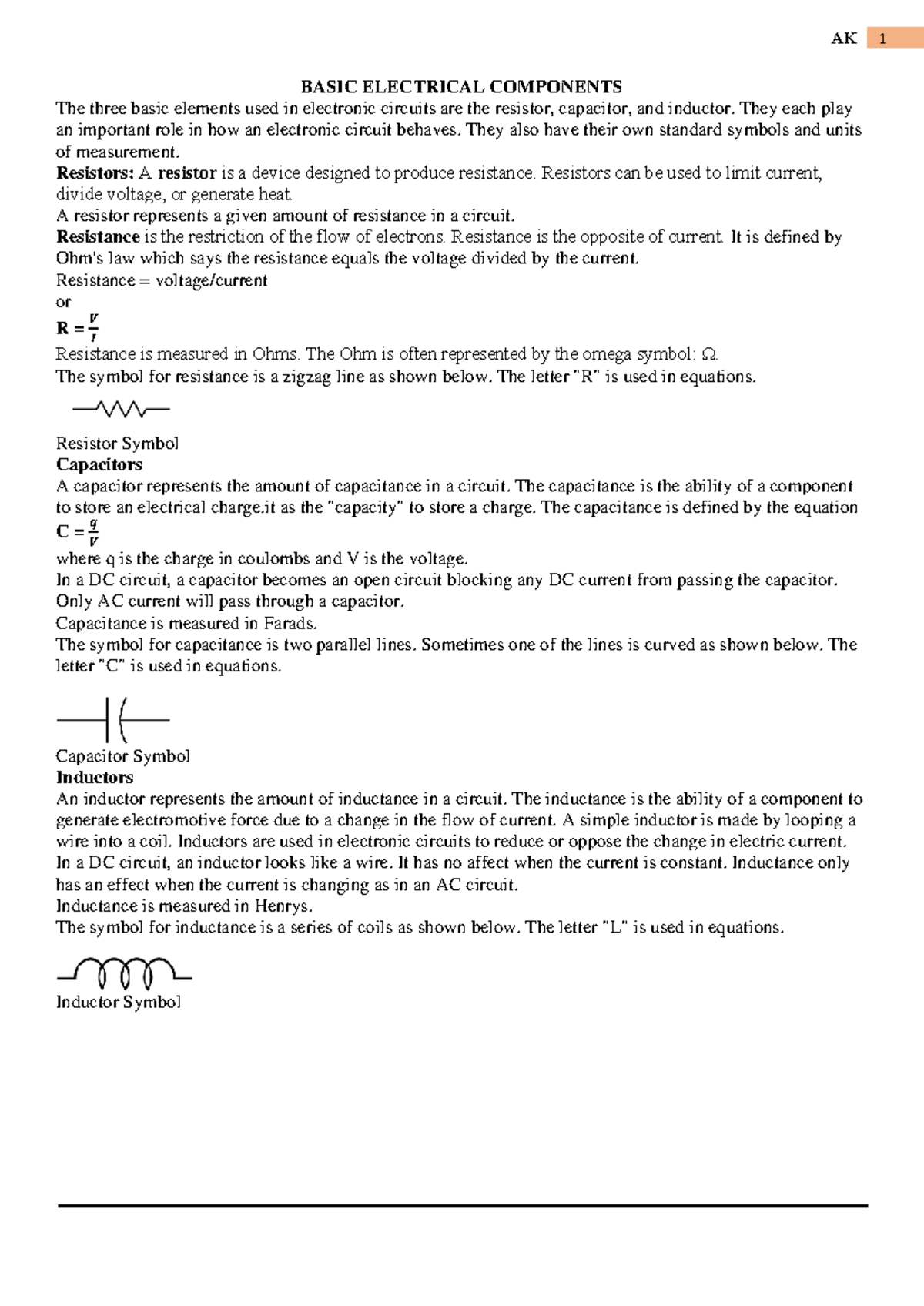 Basic electrical components and Alternating Current - BASIC ELECTRICAL ...