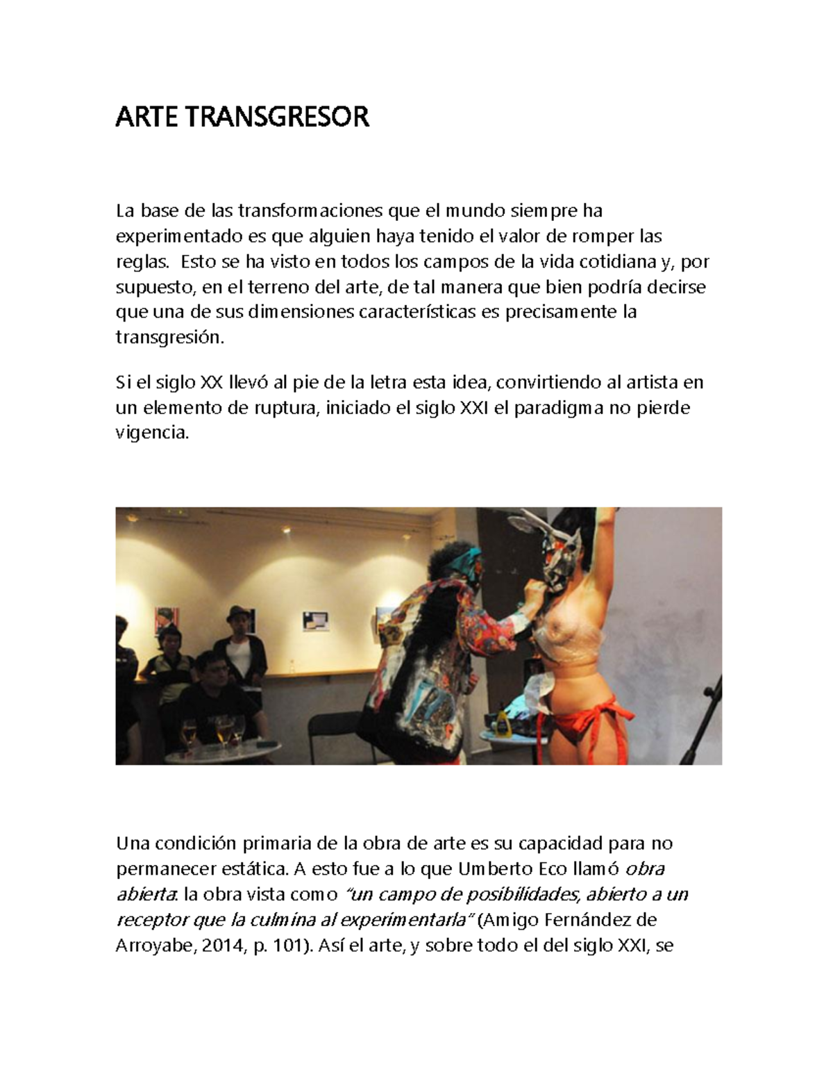 Lectura 004 - arte - ARTE TRANSGRESOR La base de las transformaciones ...