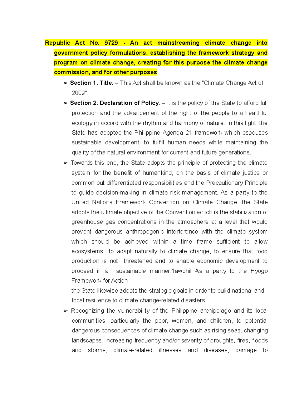 Republic Act No 9729 - law analyzation and facts - Republic Act No ...