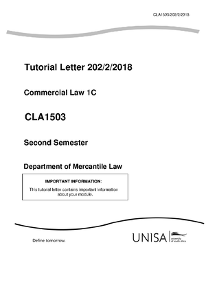Tutorial Letter 101 (Both) for CLA1503 - CLA1503/101/3/ Tutorial Letter ...