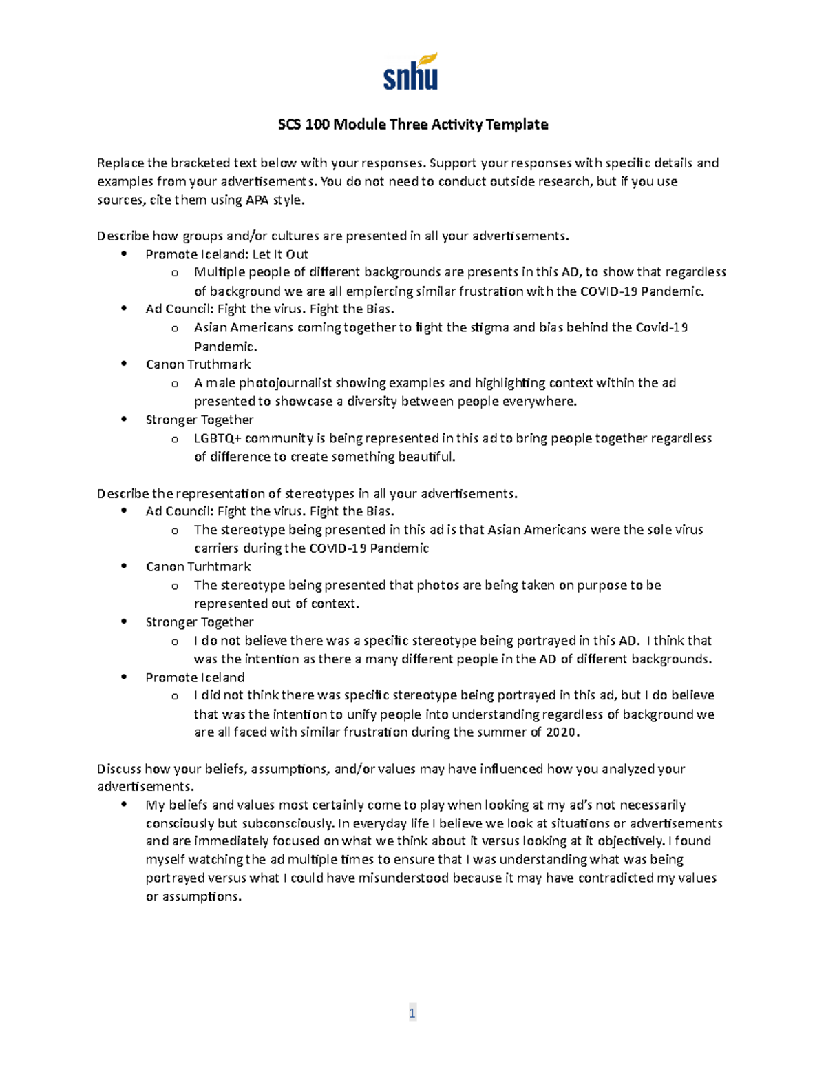 SCS 100 Module Three Activity Template - SCS 100 Module Three Activity ...