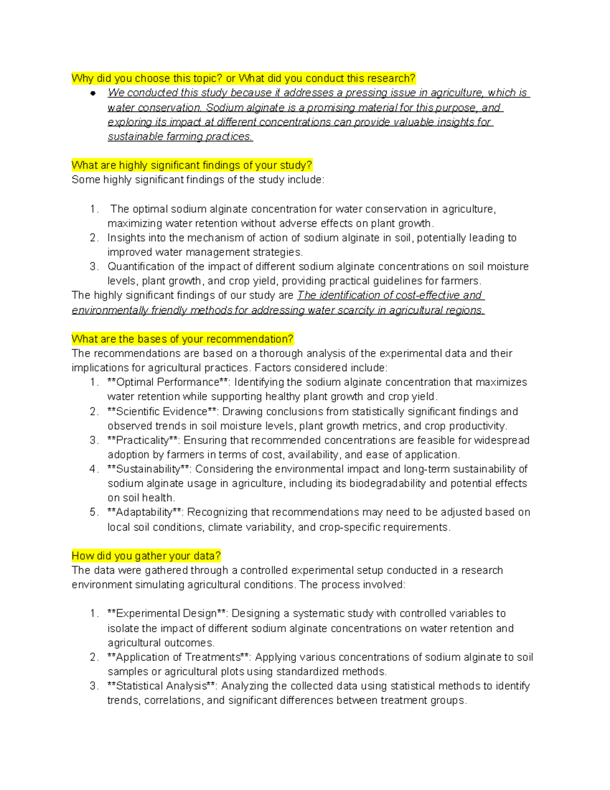 Questions - Why did you choose this topic? or What did you conduct this ...