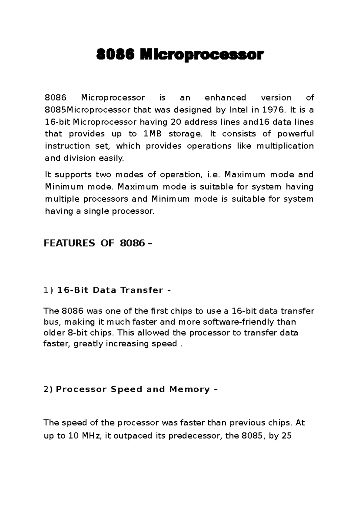 8086 Microprocessor - 8086 Microprocessor 8086 Microprocessor is an ...