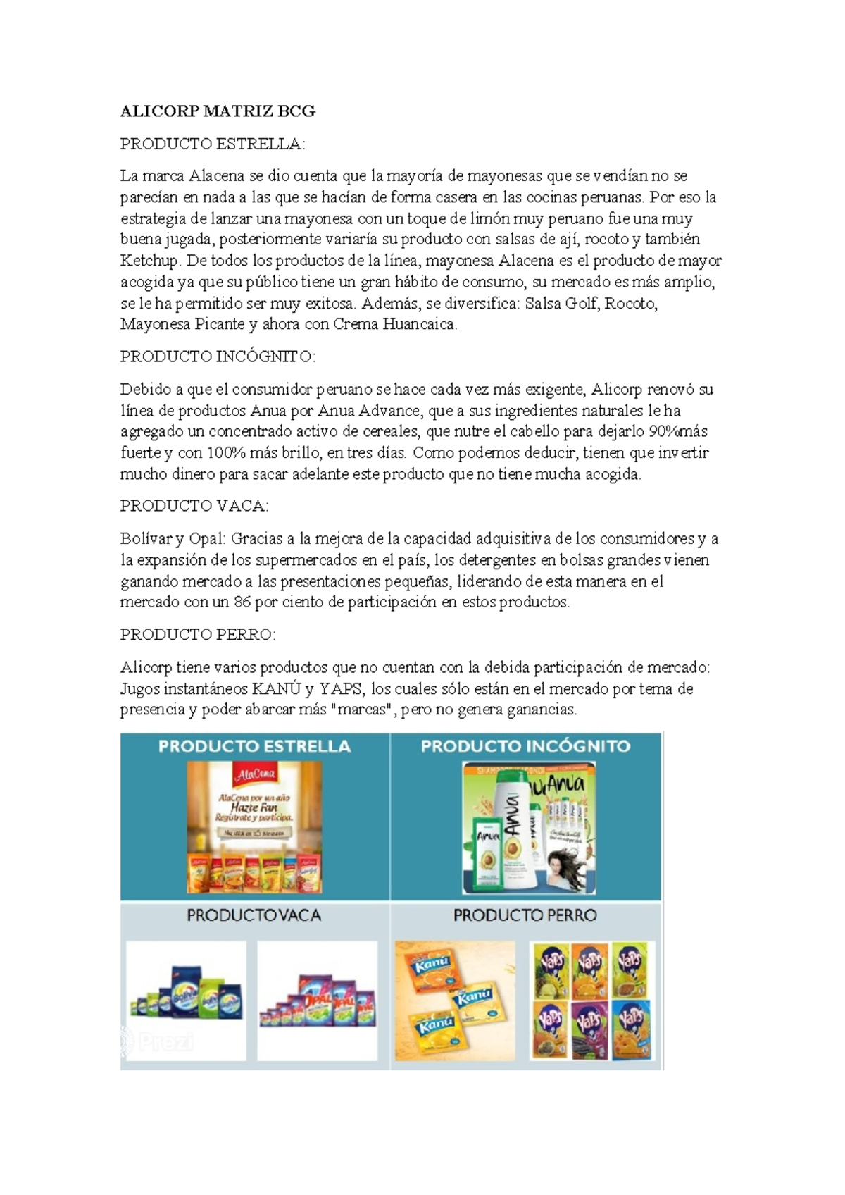 Alicorp Matriz BCG - Trabajo grupal - ALICORP MATRIZ BCG PRODUCTO ...