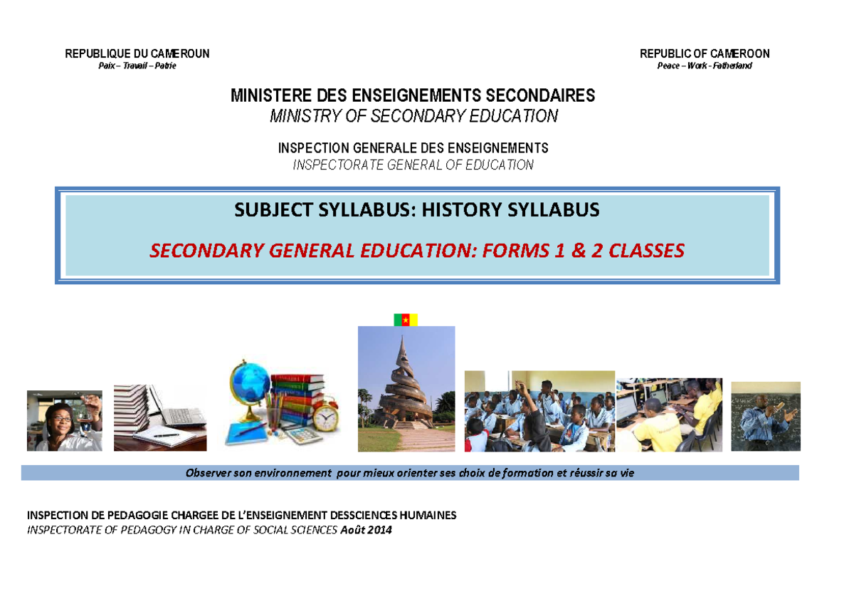 History competency based approach form one form two cameroon syllabus ...