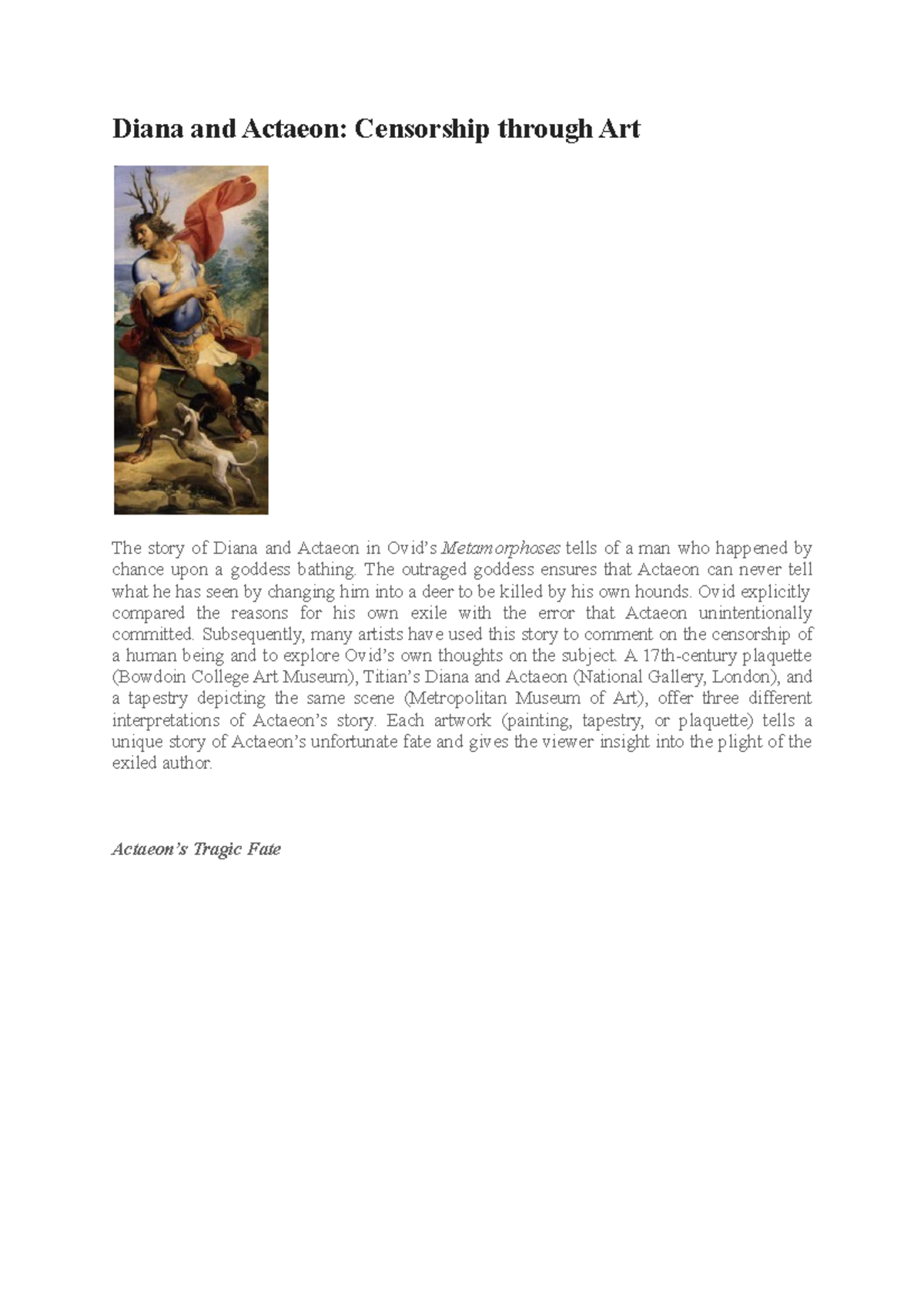 Diana and Actaeon - a poetry - Diana and Actaeon: Censorship through ...
