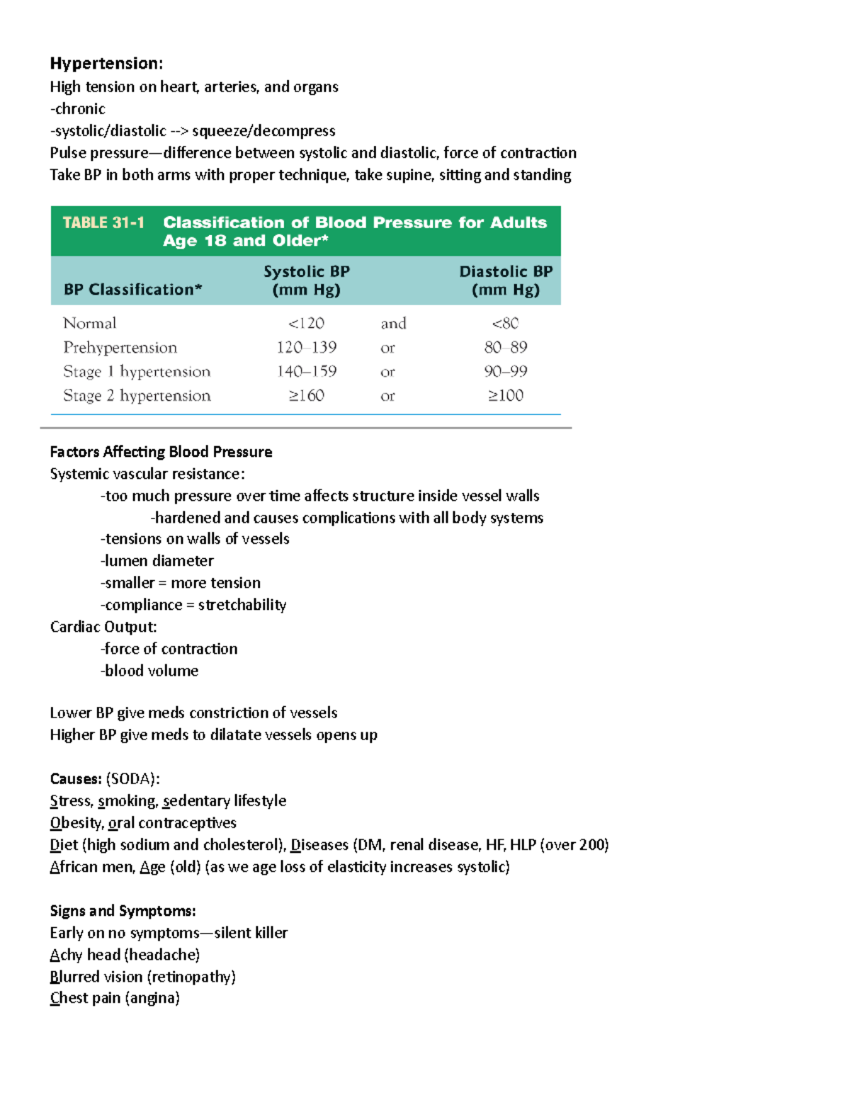 Hypertension outline - Lecture notes 4 - Hypertension: High tension on ...