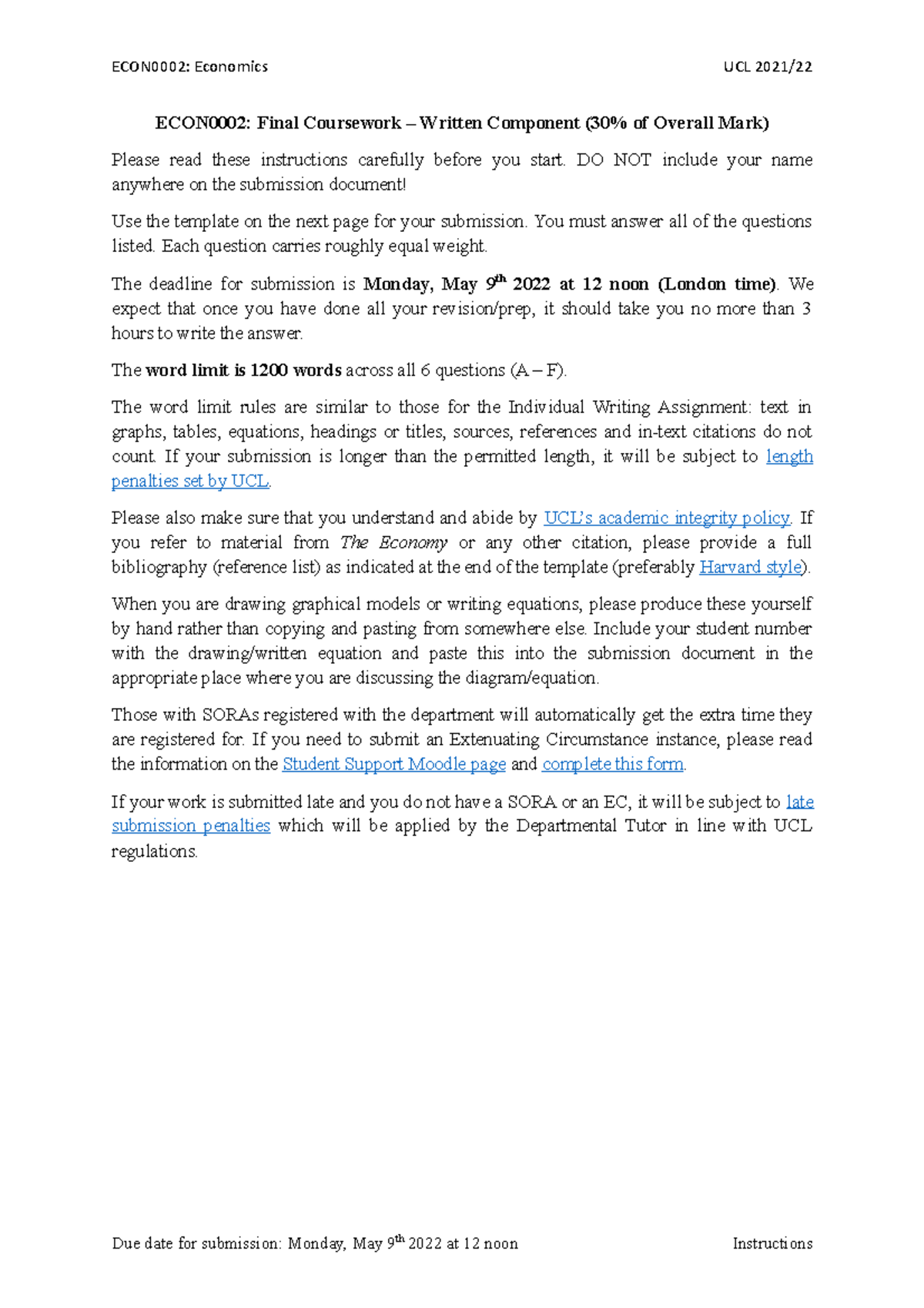 Coursework ECON0002 - majtter - ECON0002: Final Coursework – Written ...