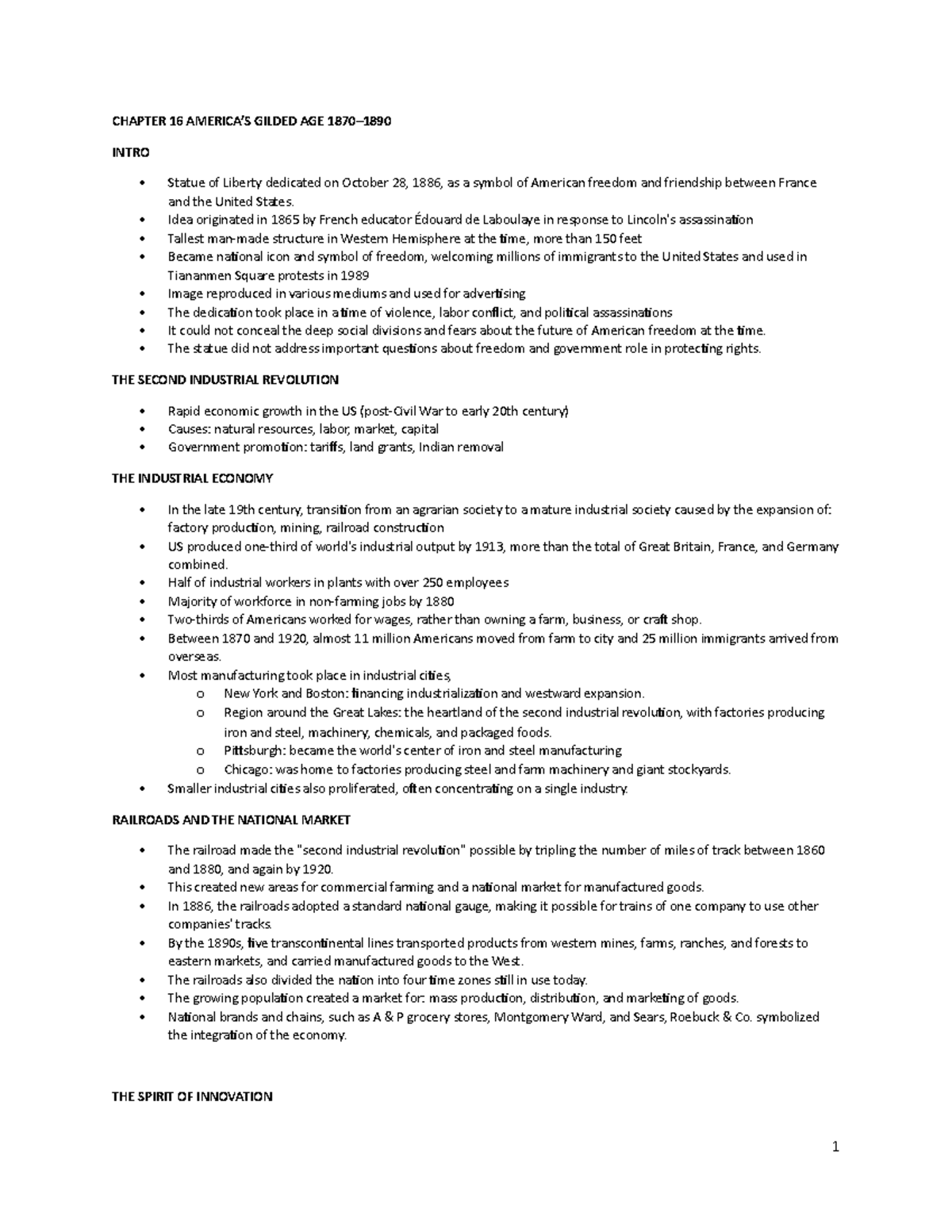 Chapter 16 US History - CHAPTER 16 AMERICA’S GILDED AGE 1870– INTRO ...