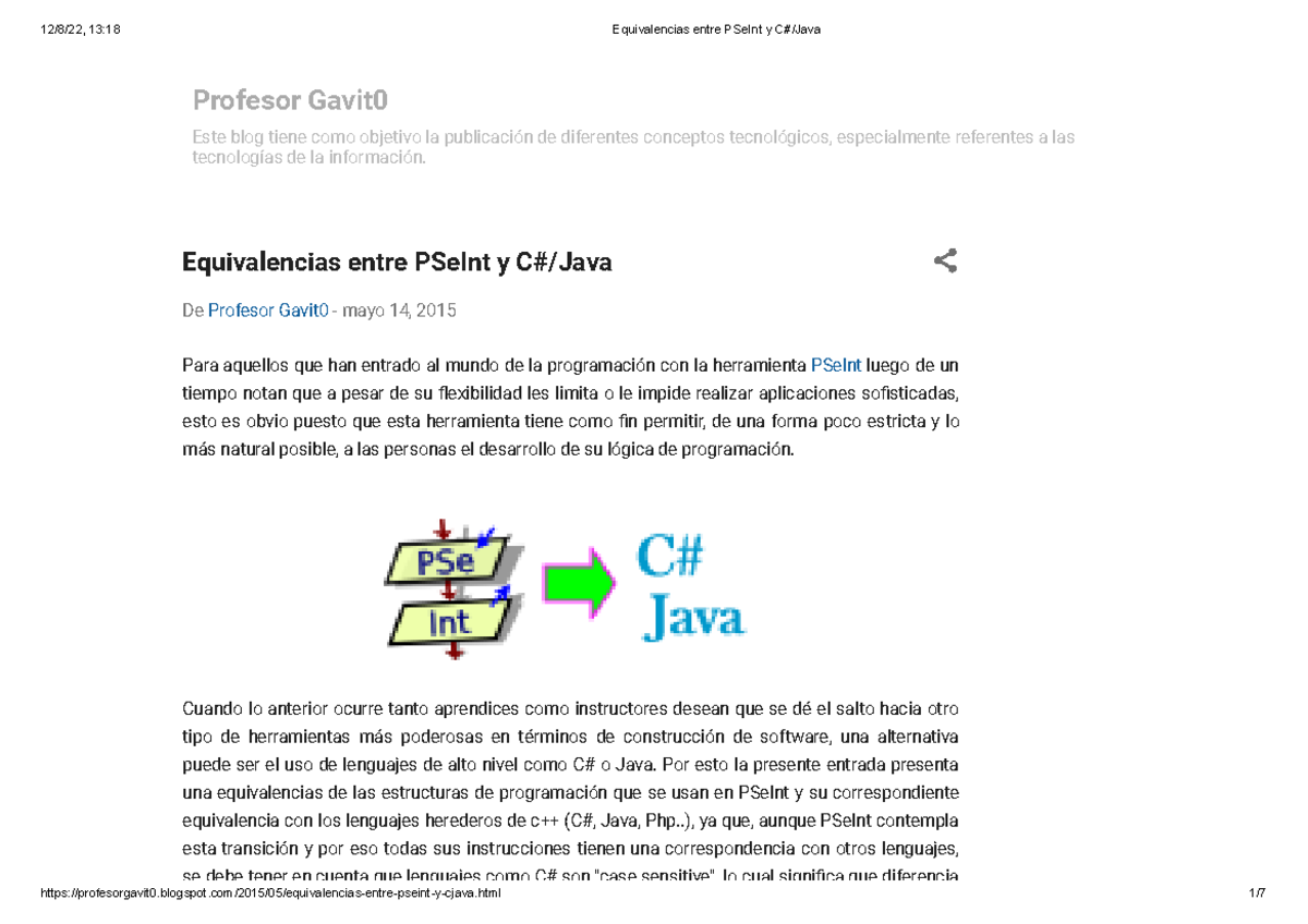 Equivalencias entre PSe Int y C# Java - Profesor Gavit Este blog tiene ...