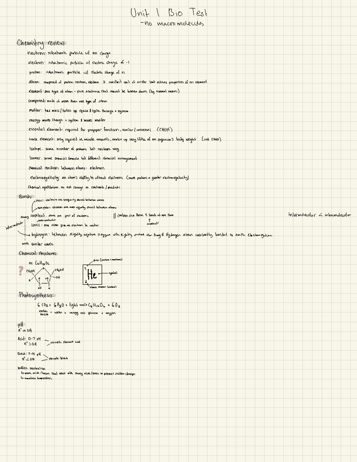 Unit 1 Bio Test - Unit 1 bio summary. Chemical summary. Water and its ...