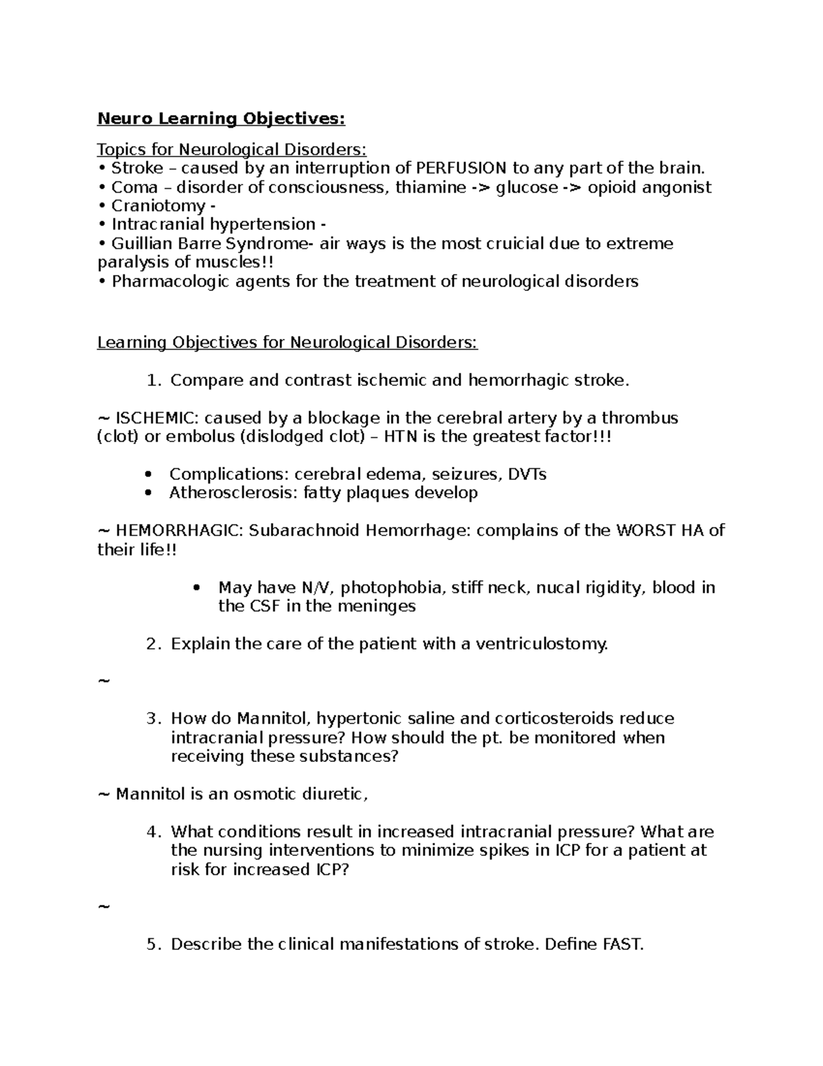 Neuro Learning Objectives - Neuro Learning Objectives: Topics for ...